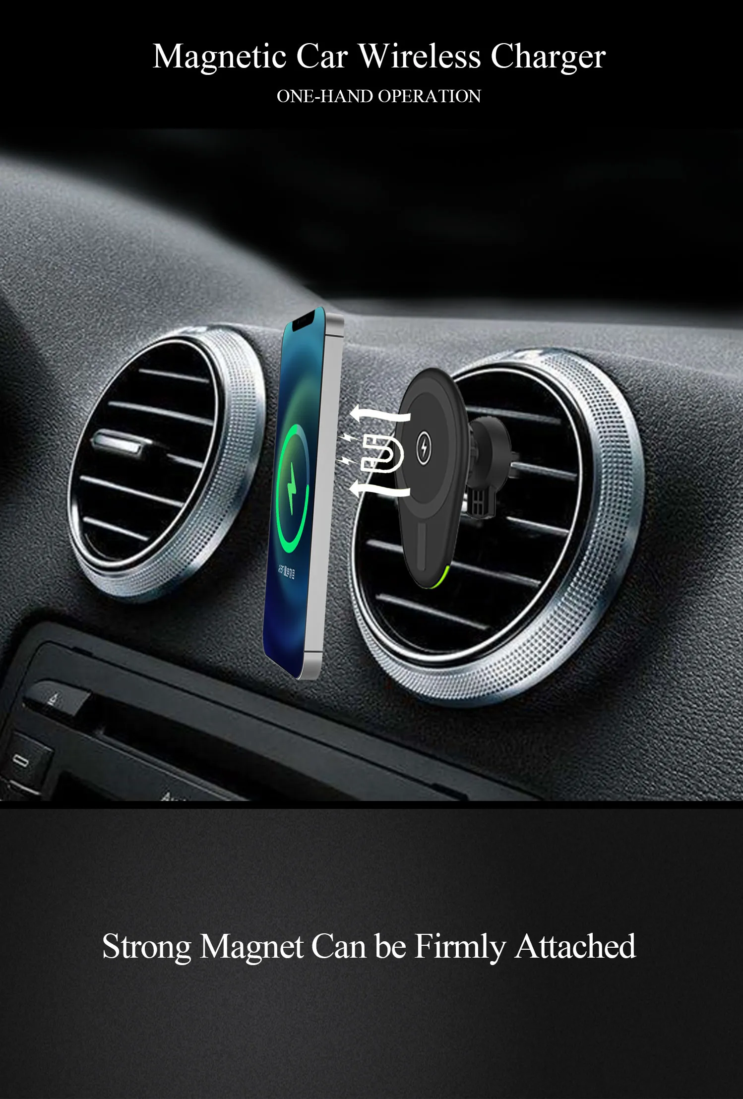 15W multi-function wireless charger car air vent magnetic for iphone ...